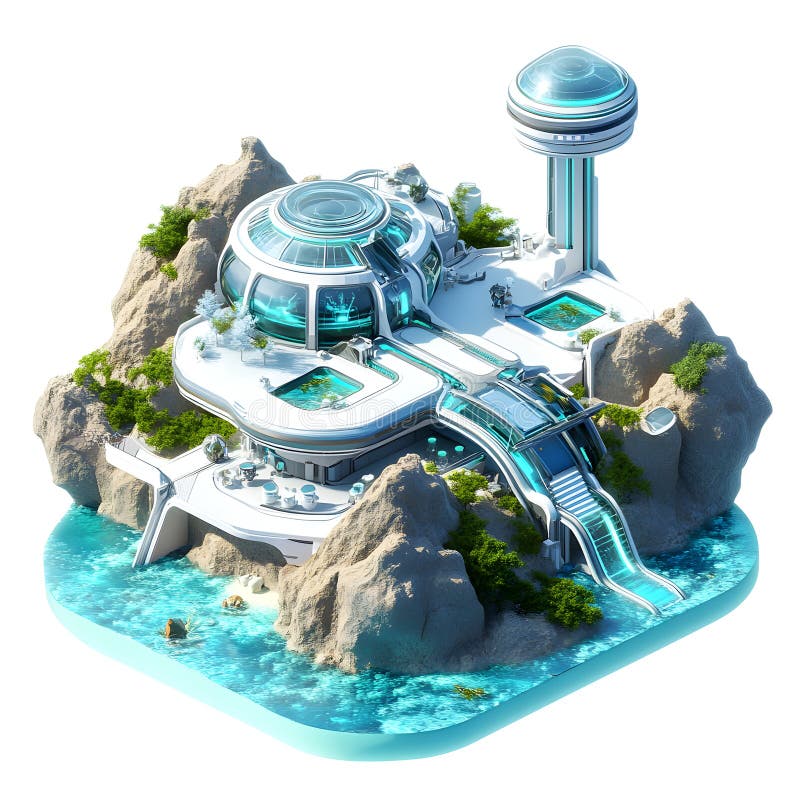 Futuristic Island Resort Complex Design Stock Illustration ...