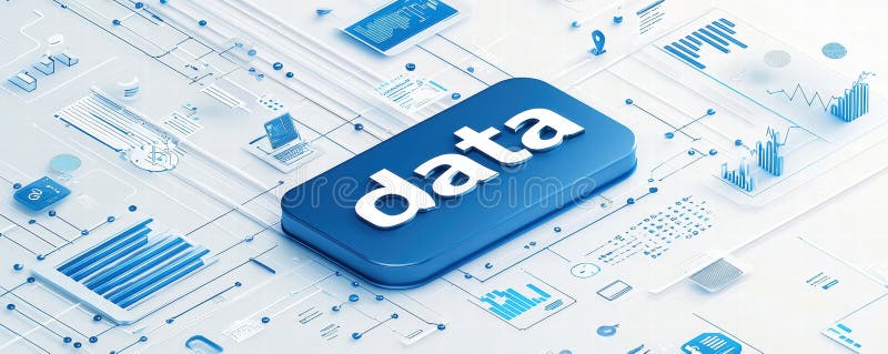 Futuristic Isometric Data Visualization Concept with Glowing Digital ...