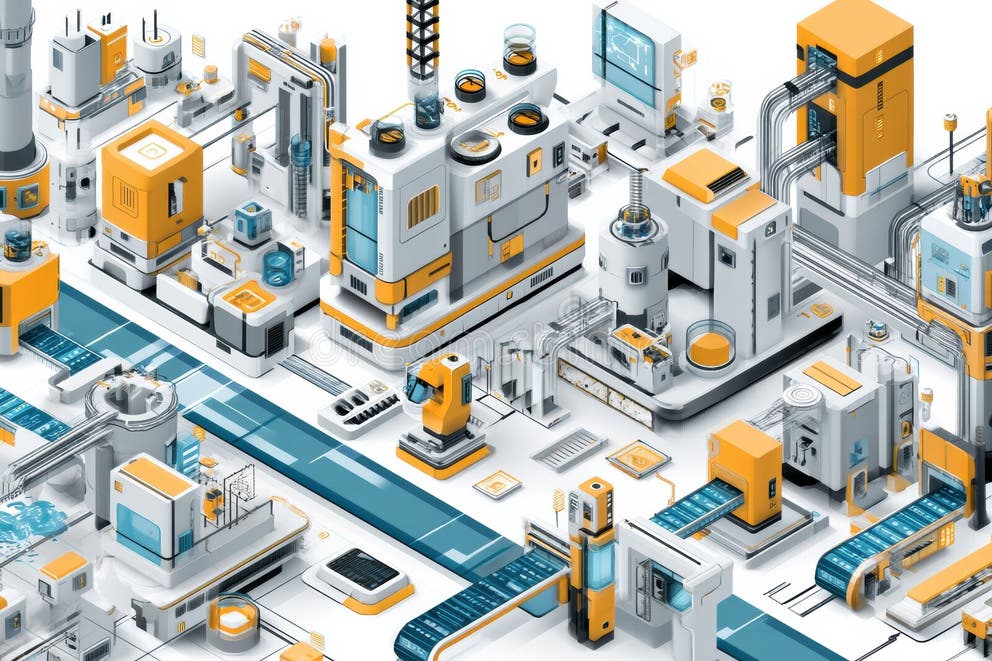 Futuristic Isometric Factory Featuring Advanced Robotic Automation ...