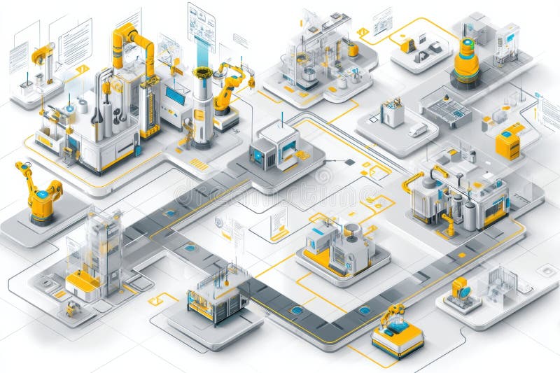 Futuristic Isometric Factory Featuring Advanced Robotic Automation Systems and Efficient ...