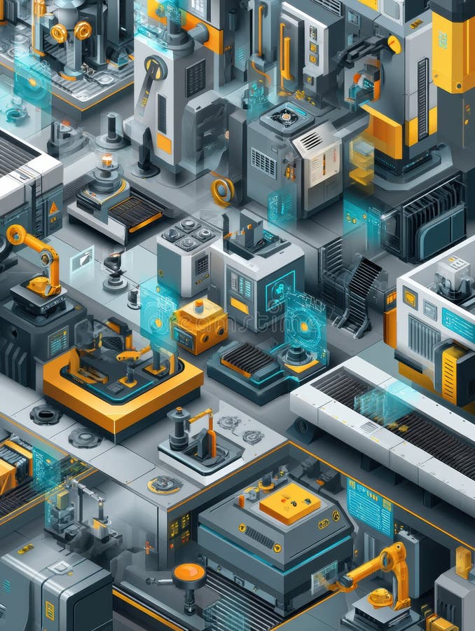 Futuristic Isometric Factory Featuring Advanced Robotic Automation ...