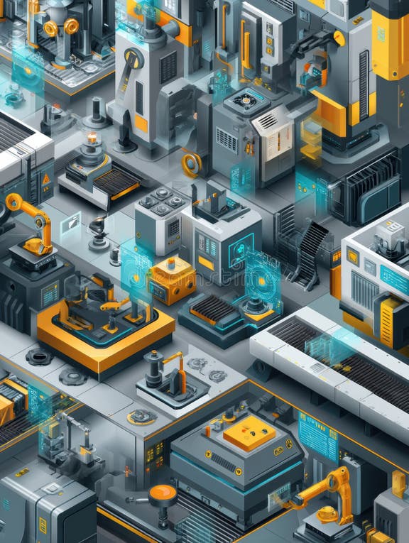 Futuristic Isometric Factory Featuring Advanced Robotic Automation ...