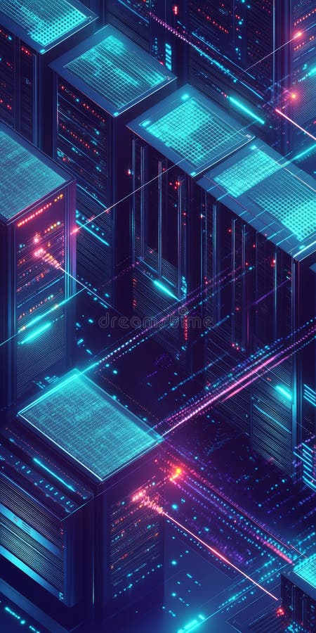 Futuristic Isometric Grid Displaying High-Tech Servers and Storage ...