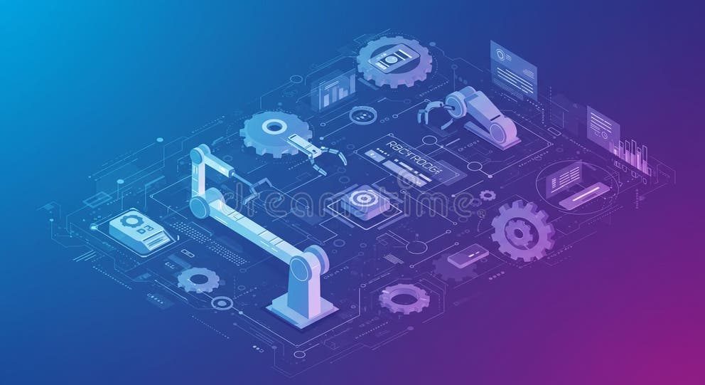 Futuristic Isometric Illustration of a Digital Manufacturing Process ...