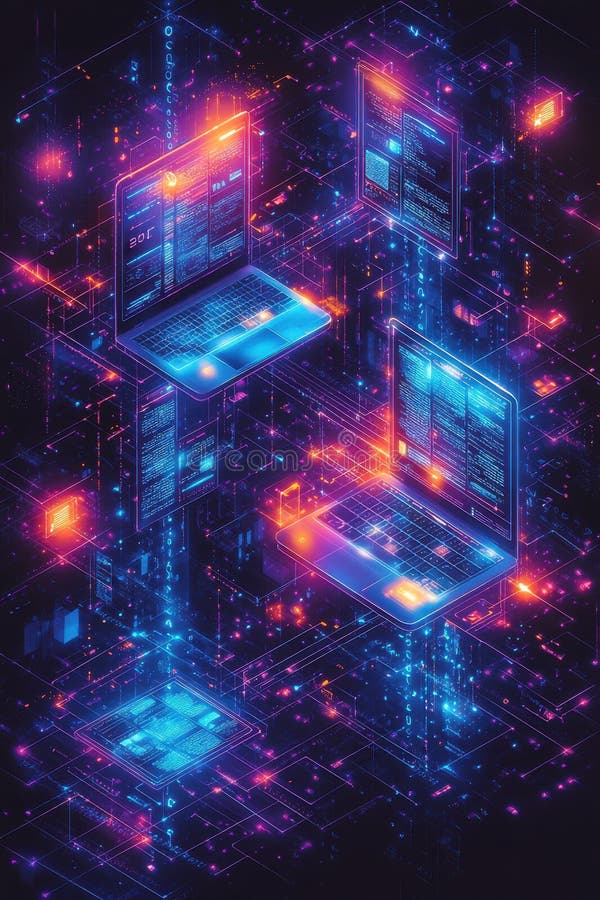 Futuristic Isometric Illustration of Digital Technology with Glowing ...