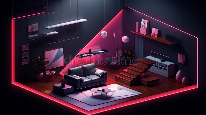 Futuristic Isometric Interior Design with Dynamic Lines and Shapes ...
