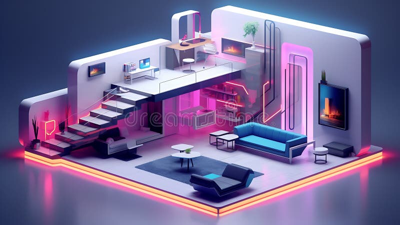 Futuristic Isometric Interior Design with Dynamic Lines and Shapes ...