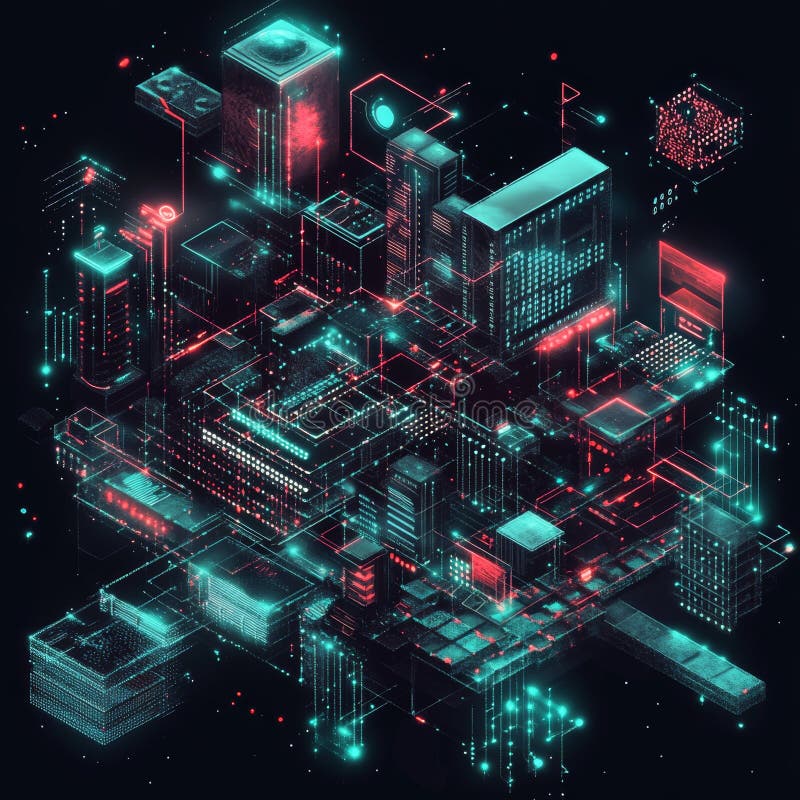 Futuristic Isometric Projection of a Big Data Network with Neon ...