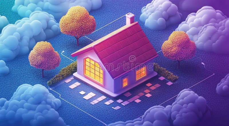 Futuristic Isometric Smart Home with Cloud Computing Integration Stock ...