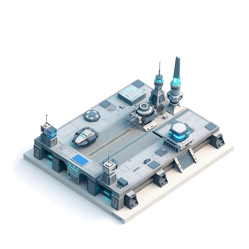Futuristic Isometric Spaceport Modern Spaceship Landing Platform Stock ...