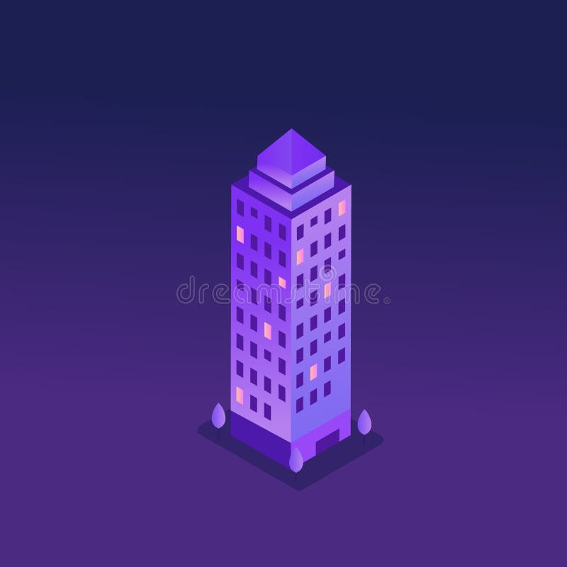 Futuristic Isometric Town.Modern Building with Tree Stock Illustration ...