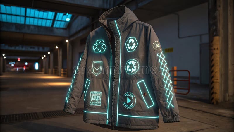 Futuristic Jacket with Glowing Tech Design in an Urban Setting Stock ...