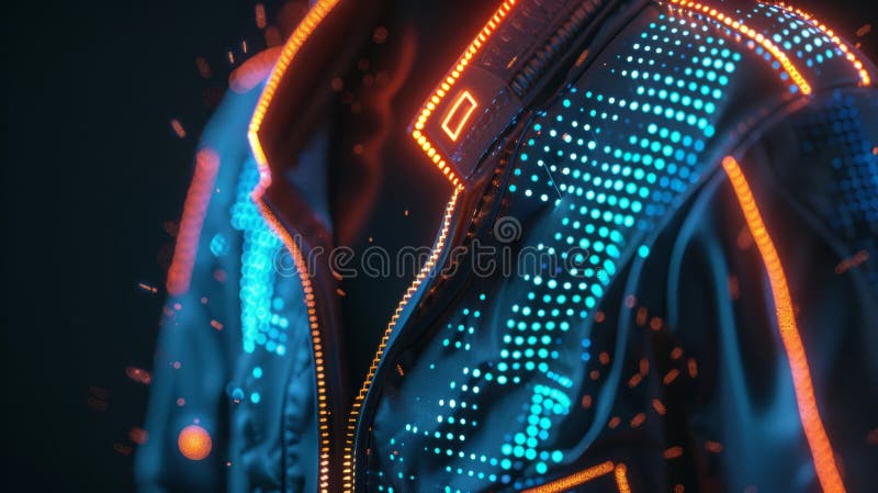 Futuristic Jacket Shining with Blue and Orange Lights in Digital World ...