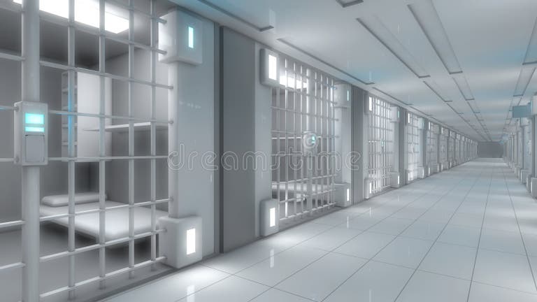 Futuristic jail corridor stock illustration. Illustration of detention ...
