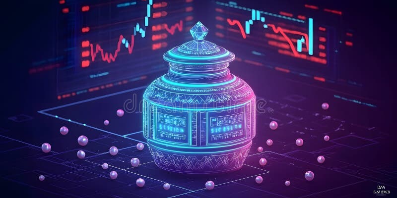 Futuristic Tech Jar Digital Currency Stock Market Data Neon Glow Pearls ...