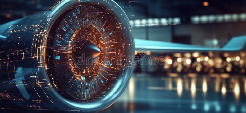 Futuristic Jet Engine Close-up with Digital Interface and Glowing ...