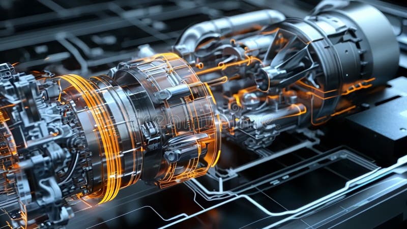 Futuristic Jet Engine Design Being Projected Holographically on a ...