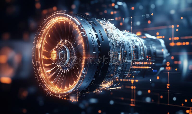Futuristic Jet Engine Design with Digital Interface and Glowing ...