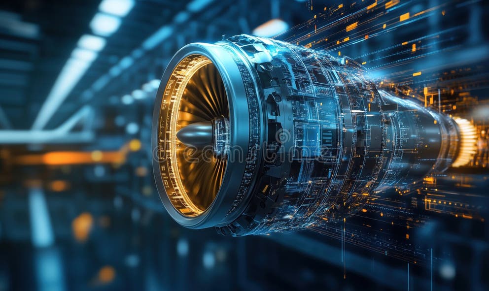 Futuristic Jet Engine Design with Digital Technology and Glowing ...