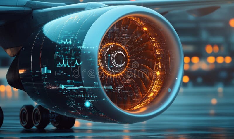 Futuristic Jet Engine with Digital Interface and Glowing Turbine Design ...