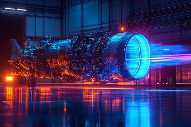 Futuristic Jet Engine with Glowing Exhaust Showcased in High-tech ...