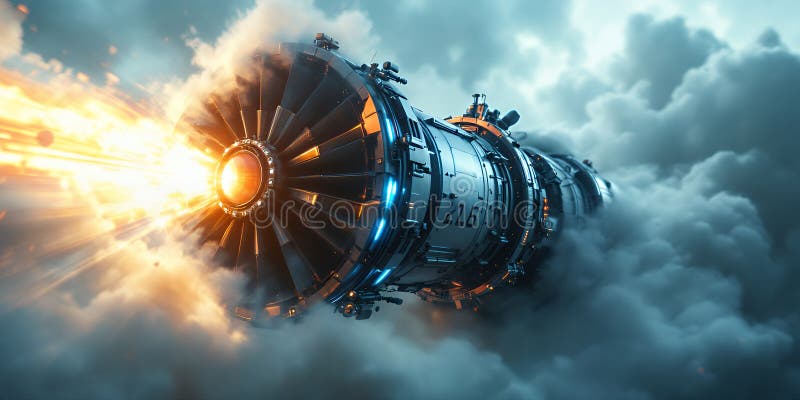 Futuristic Jet Engine Piercing through Dramatic Clouds Stock Image ...