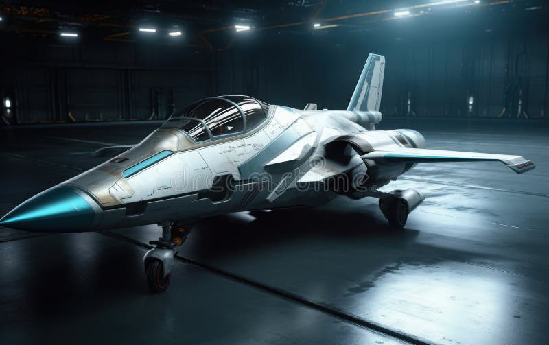 Futuristic Jet Fighter in Hangar. Created by Generative Artificial ...