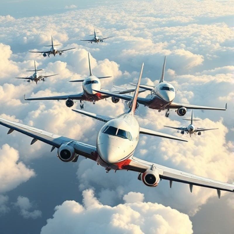 Futuristic Jet Formation Flying Above the Clouds in Coordinated Aerial ...