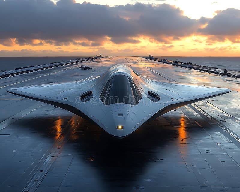 Futuristic Jet Plane is on a Carrier Deck at Sunset Stock Photo - Image ...