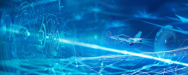 Futuristic Jet Plane Flying through an Abstract Digital Landscape Stock ...