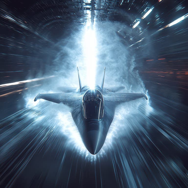 Futuristic Jet Soaring through Hyperspace with Light Trails Effect ...
