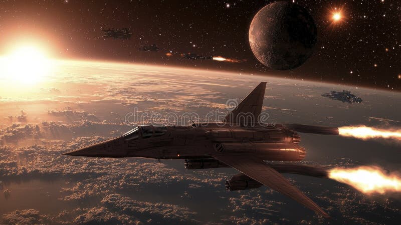 Futuristic Jet in Space Combat Outer Space Digital Art Sci-fi ...