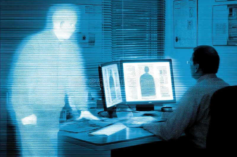 Futuristic Job Interview Scene with Holographic Projection Technology ...