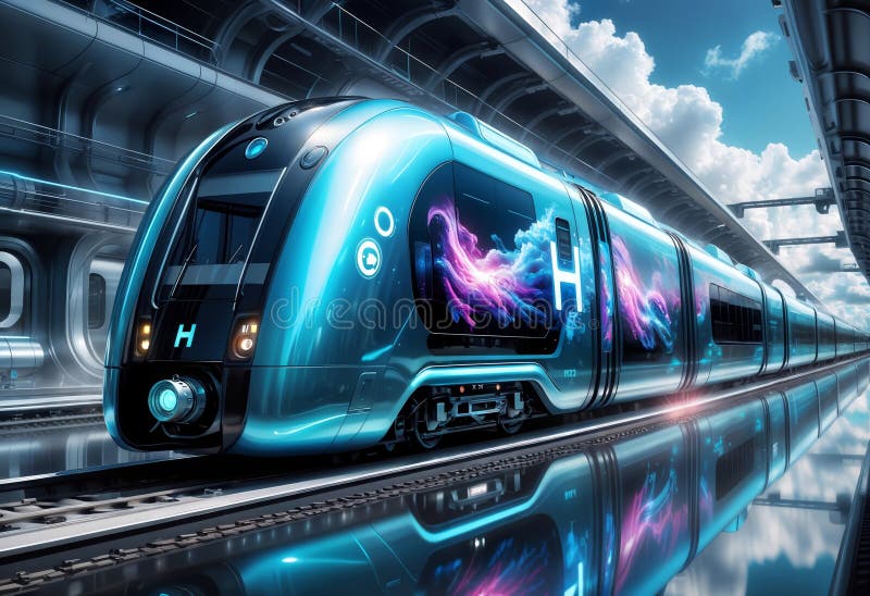 Futuristic Journey: Hydrogen Train in Sci-Fi Cityscape, Generative Ai ...