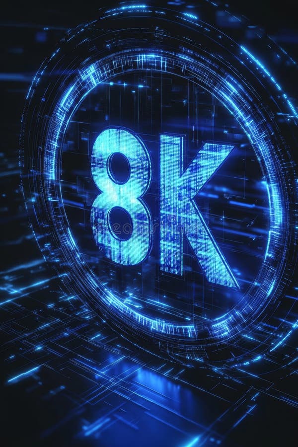Futuristic 8K Resolution Glowing Digital Number with Technology Circuit ...