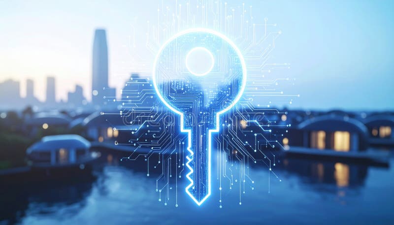 Futuristic Key Icon Representing Digital Security Technology and ...
