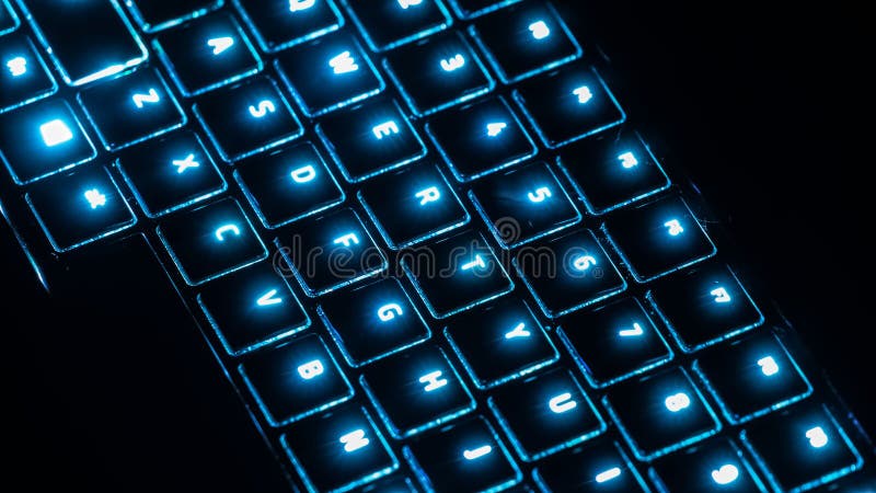 Blue neon Keyboard stock photo. Image of detail, black - 624376