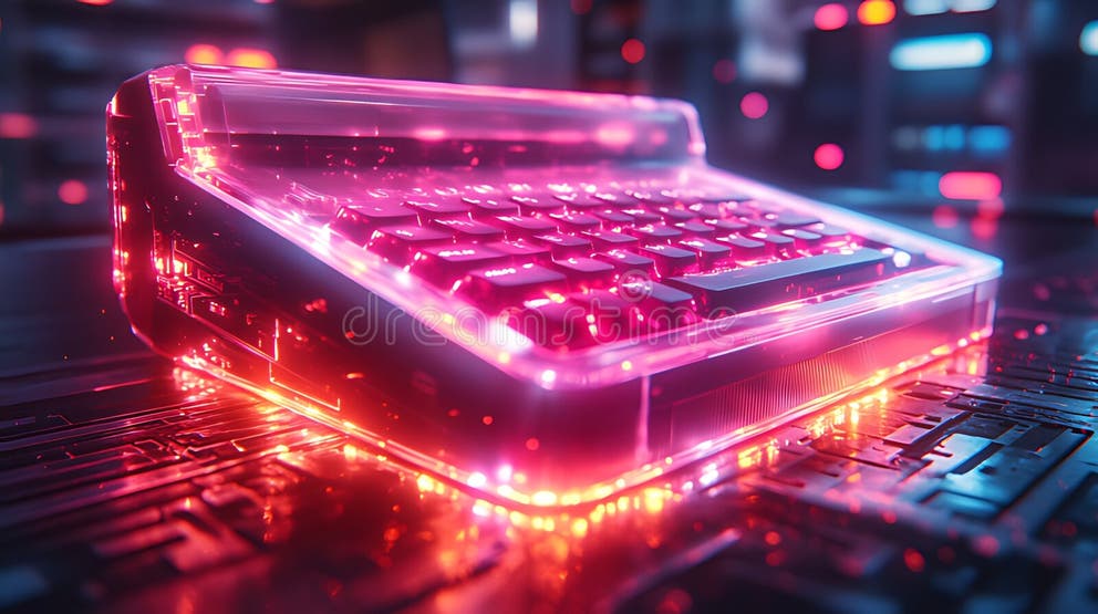 Futuristic Keyboard Glows on Circuit Board, Server Room Backdrop Stock ...