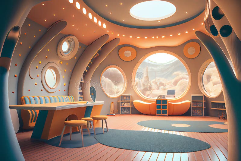 A Futuristic Kindergarten Showing a Modern and Innovative Learning ...