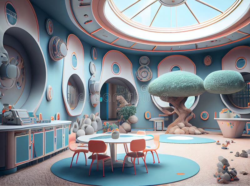 A Futuristic Kindergarten Showing a Modern and Innovative Learning ...