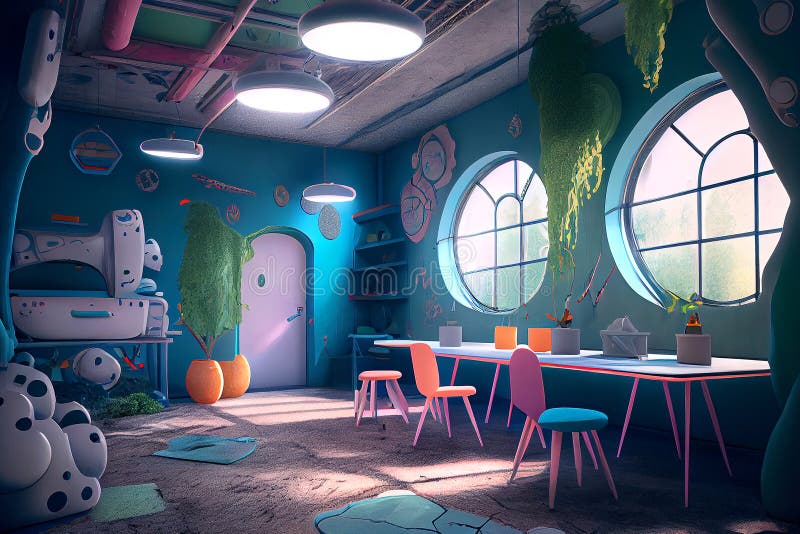 A Futuristic Kindergarten Showing a Modern and Innovative Learning ...