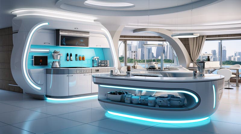 Futuristic Kitchen Design in a Modern Home Stock Illustration ...