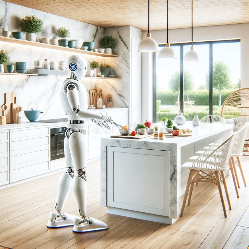 Futuristic Kitchen Help: Robot Chopping Vegetables on Cutting Board Stock Photo - Image of ...