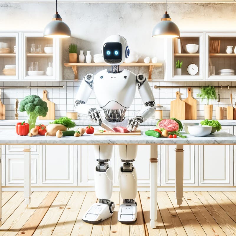 Futuristic Kitchen Help: Robot Chopping Vegetables on Cutting Board Stock Photo - Image of ...