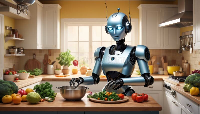 Futuristic Kitchen Helper Robot Stock Image - Image of sleek ...