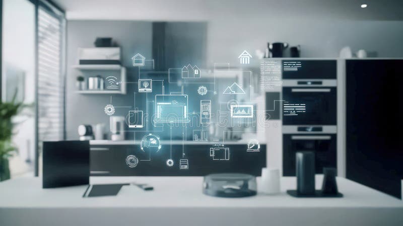 Futuristic Kitchen Interface with Transparent Overlay of Smart Devices ...