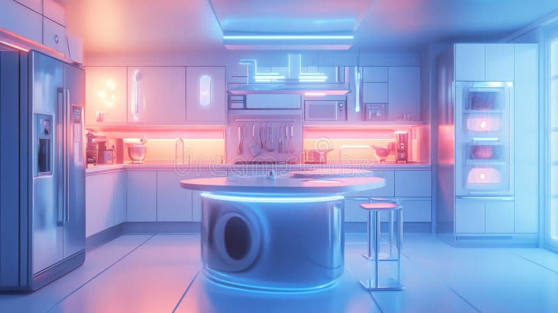 Futuristic Kitchen Interior Design with Neon Lighting Stock ...