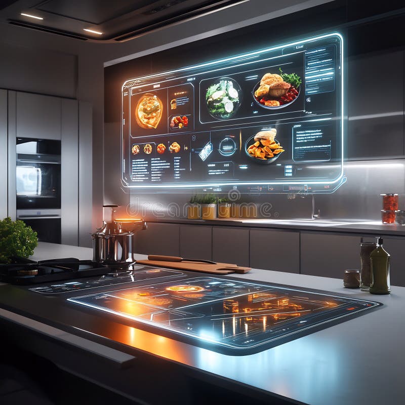 Futuristic Kitchen Interior Featuring High-tech Interfaces. a Digital ...