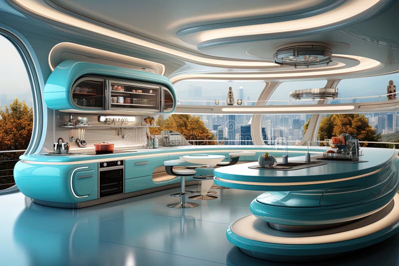 Futuristic Kitchen Interior Generative Ai Stock Illustration ...