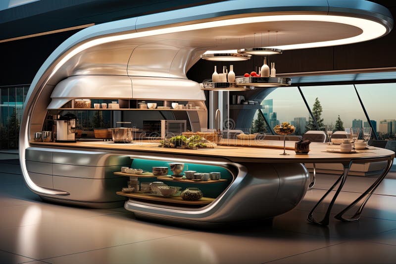 Futuristic Kitchen Interior Generative Ai Stock Illustration ...